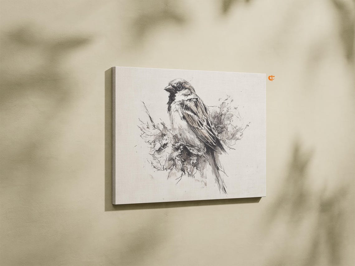Rustic Sparrow Pencil Sketch Printable Bird Wall Art Charming Nature ...