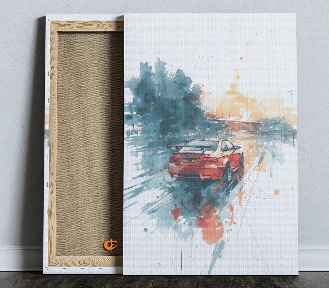 Printable BMW M3 GTR Watercolor Painting Vintage Race Car Art, Rustic ...
