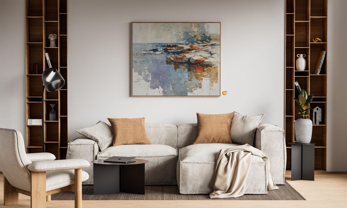 Seaside Cove Watercolor Painting Coastal Printable Tranquil Ocean View ...