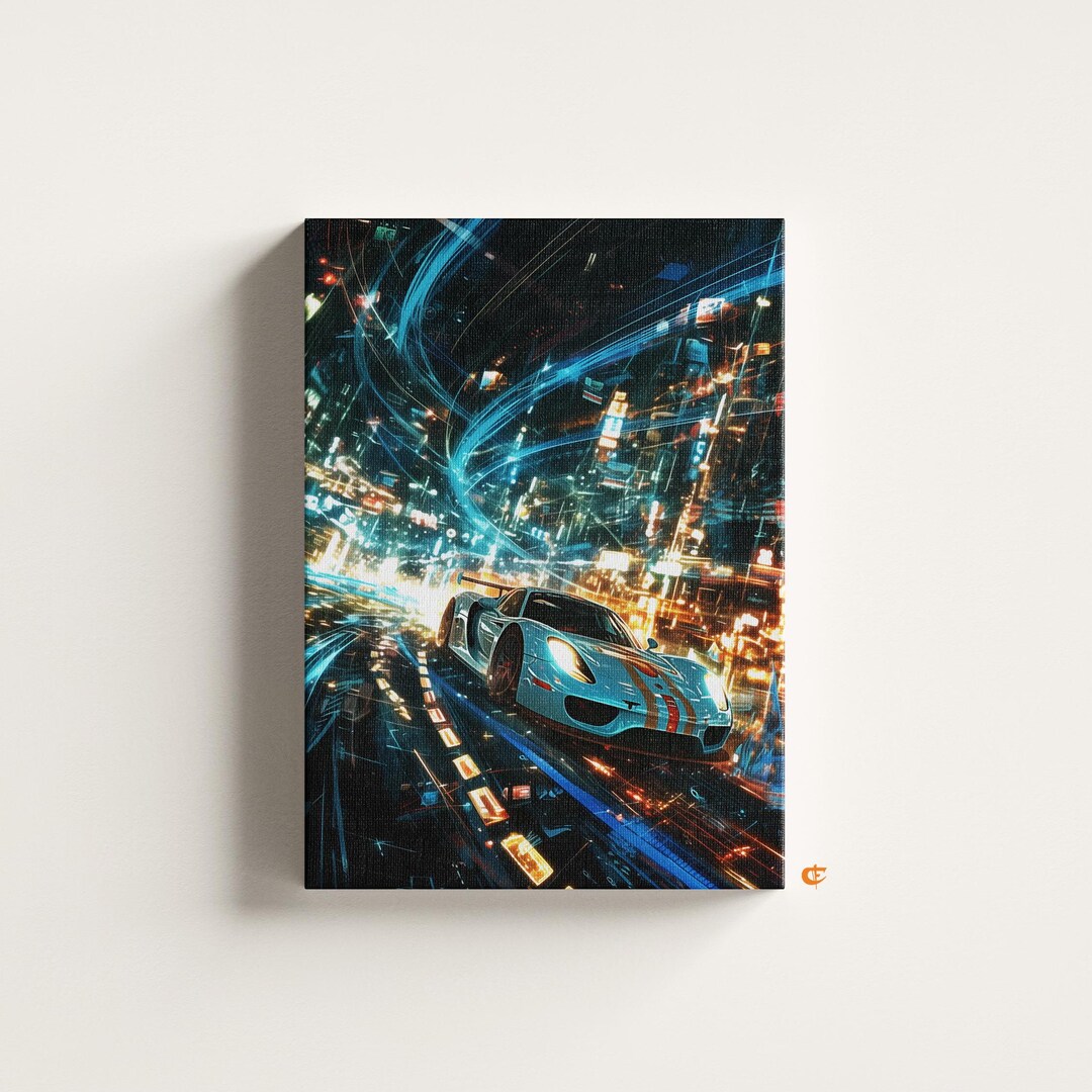 Futuristic Supercar Poster Neon Racing Car Wall Art, Digital Sports Car ...