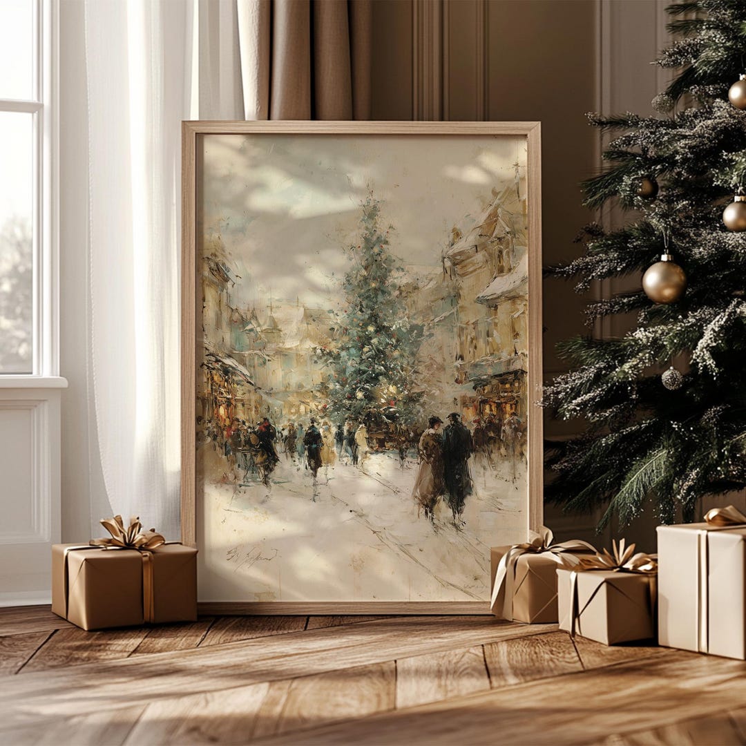 Vintage Holiday Street Scene Christmas Printable Wall Art Winter Decor ...
