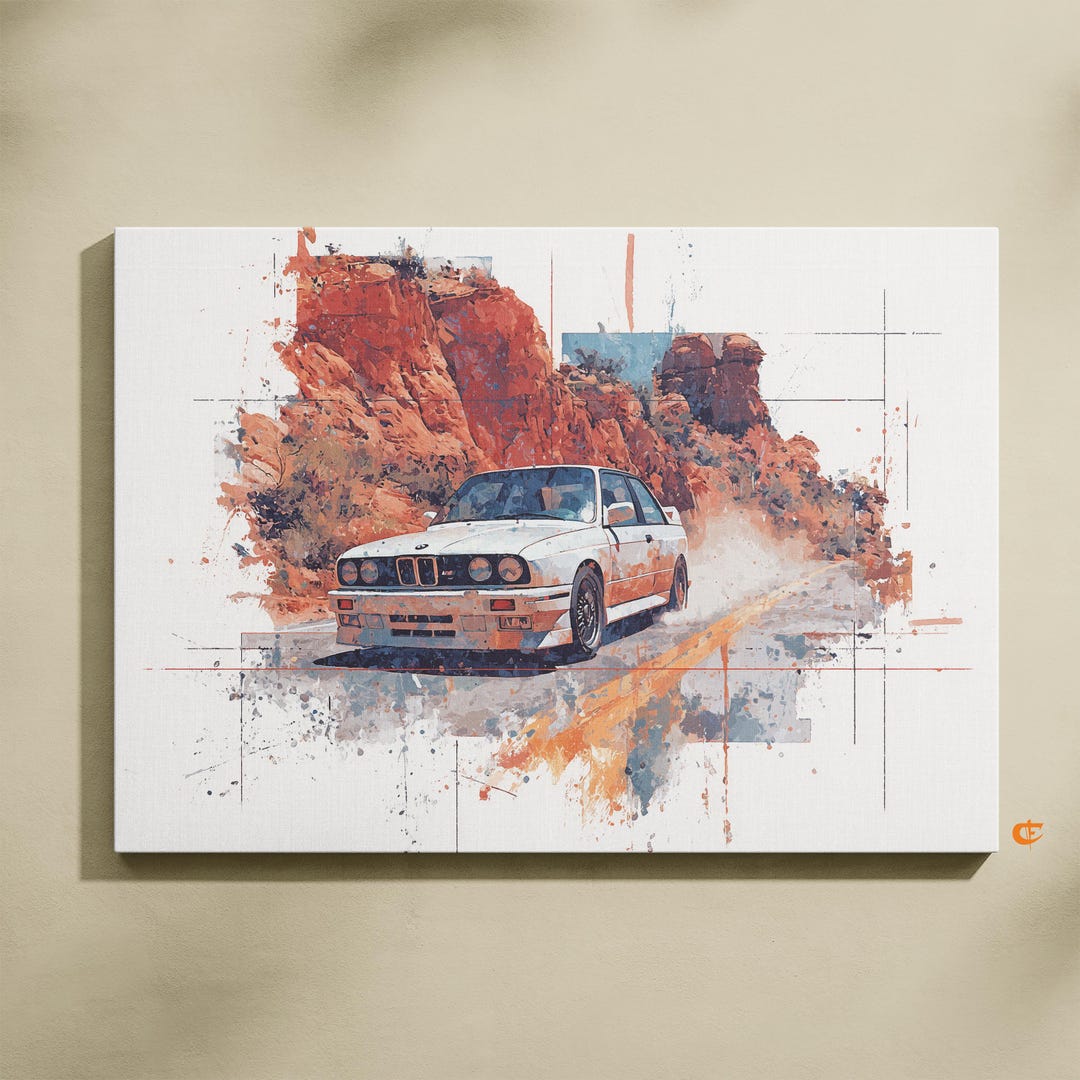 Vintage BMW E30 M3 Watercolor Art, Vibrant Car Wall Art, Printable ...