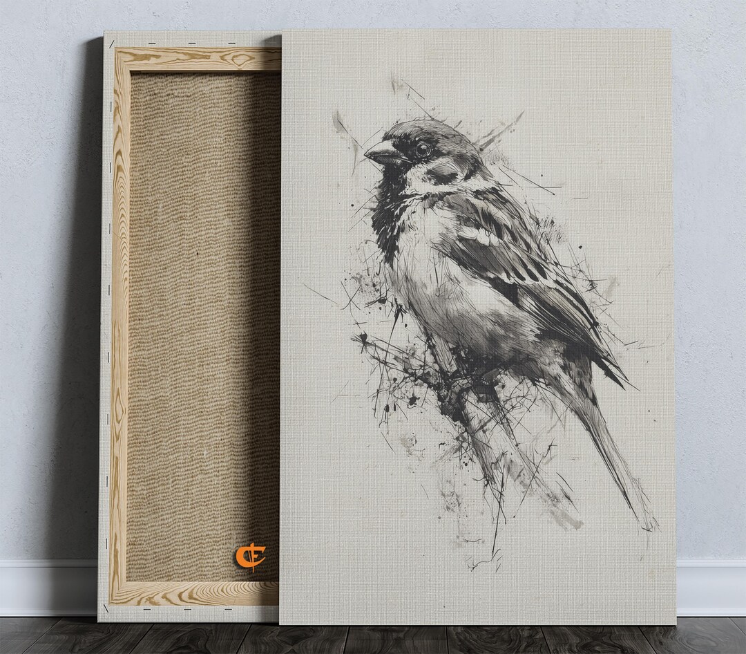 Printable Rustic Sparrow Sketch Art Minimalist Bird Drawing Modern ...