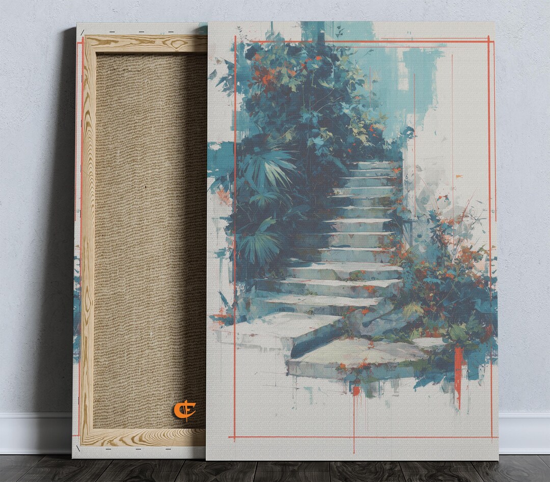 Rustic Stairway in Nature Moss-covered Stone Stairs Tranquil Watercolor ...