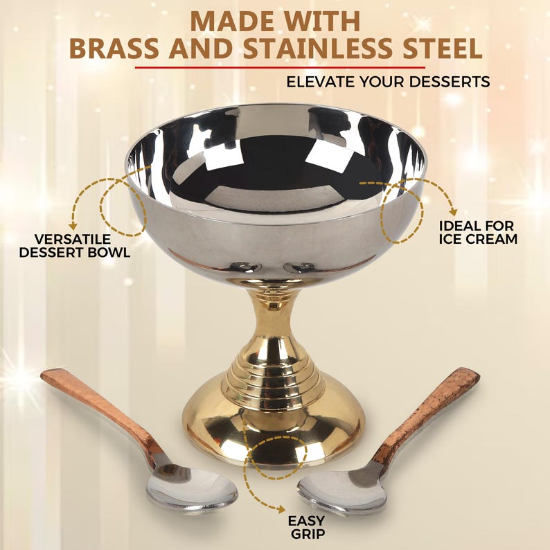 Handcrafted Tri-metal Ice Cream Bowl Set – Copper, Brass, Stainless ...