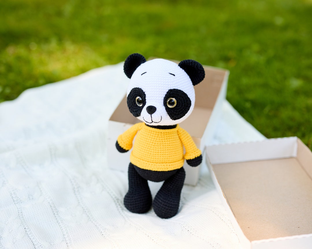 Handmade Crochet Panda Toy: Parker in Yellow Sweater - Etsy