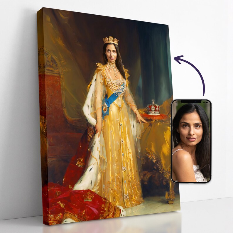 Custom Royal Portrait From Photo, Birthday Gift for Her, Turn Me Royal ...