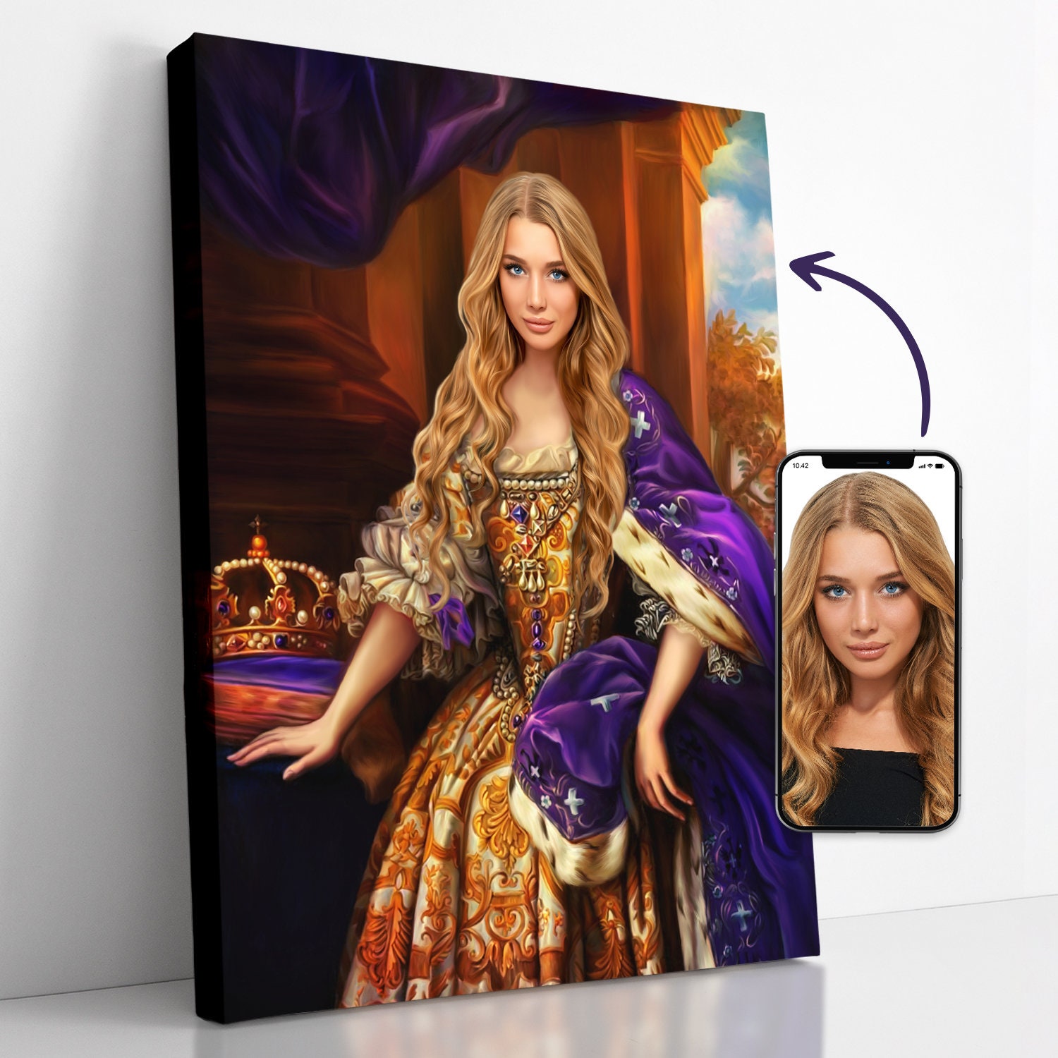 Custom Royal Portrait From Photo, Birthday Gift for Her, Turn Me Royal ...