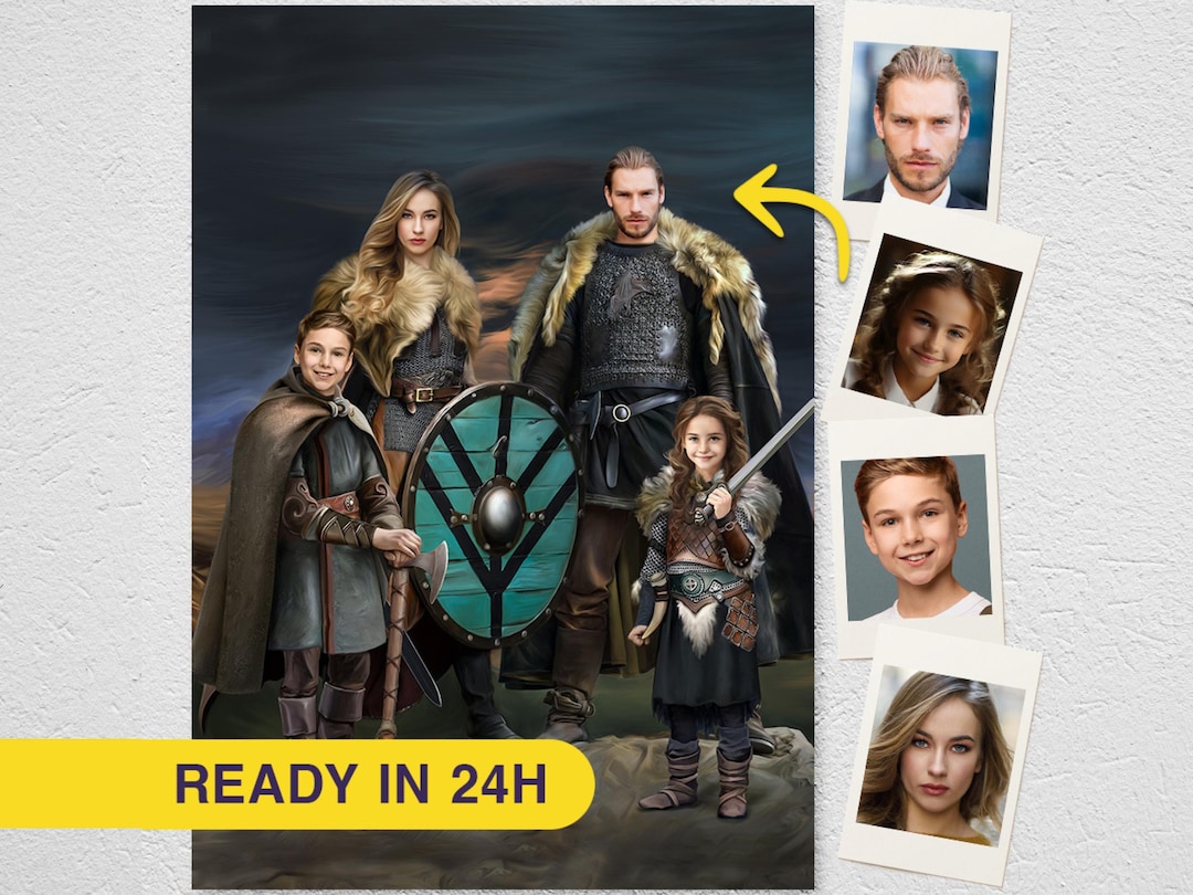 Custom Viking Family Portrait From Photo by Turn Me Royal, Unique ...