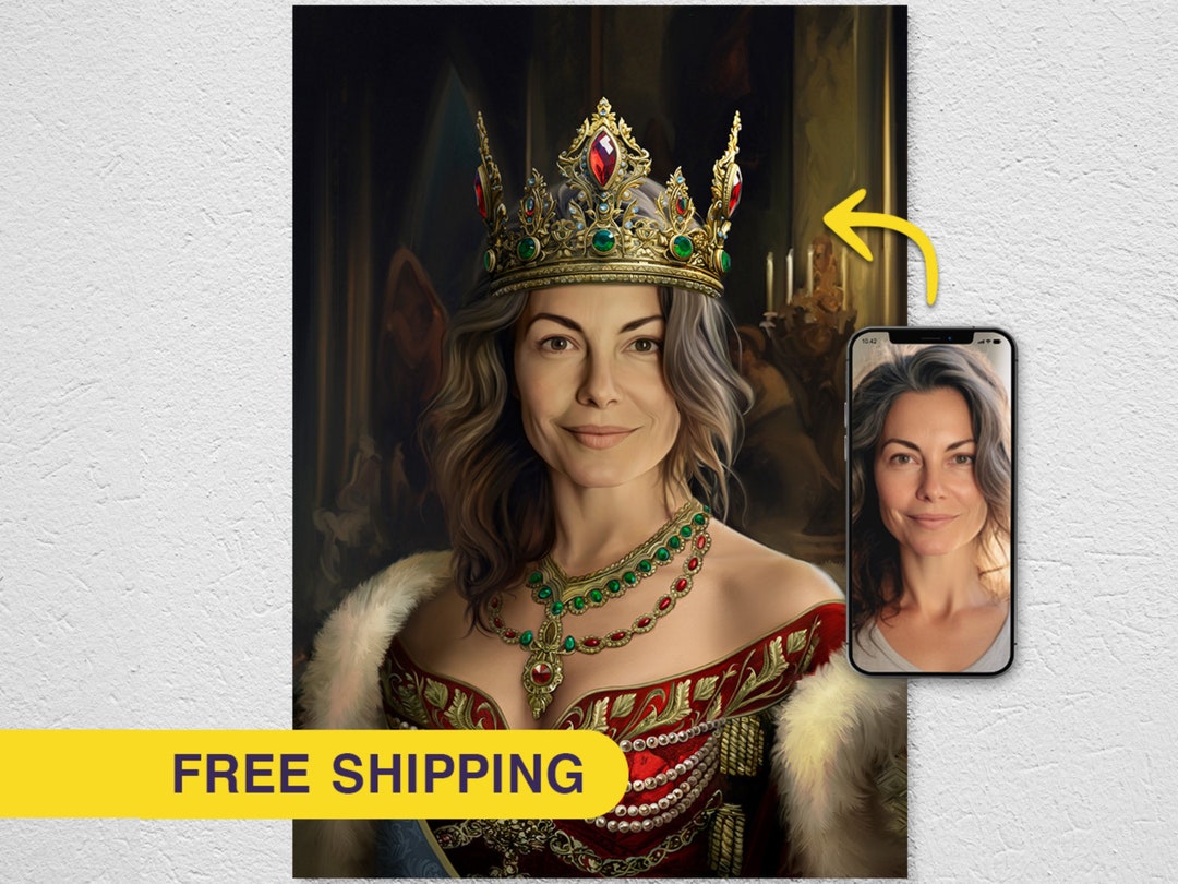 Custom Royal Portrait From Photo, Birthday Gift for Her, Turn Me Royal ...