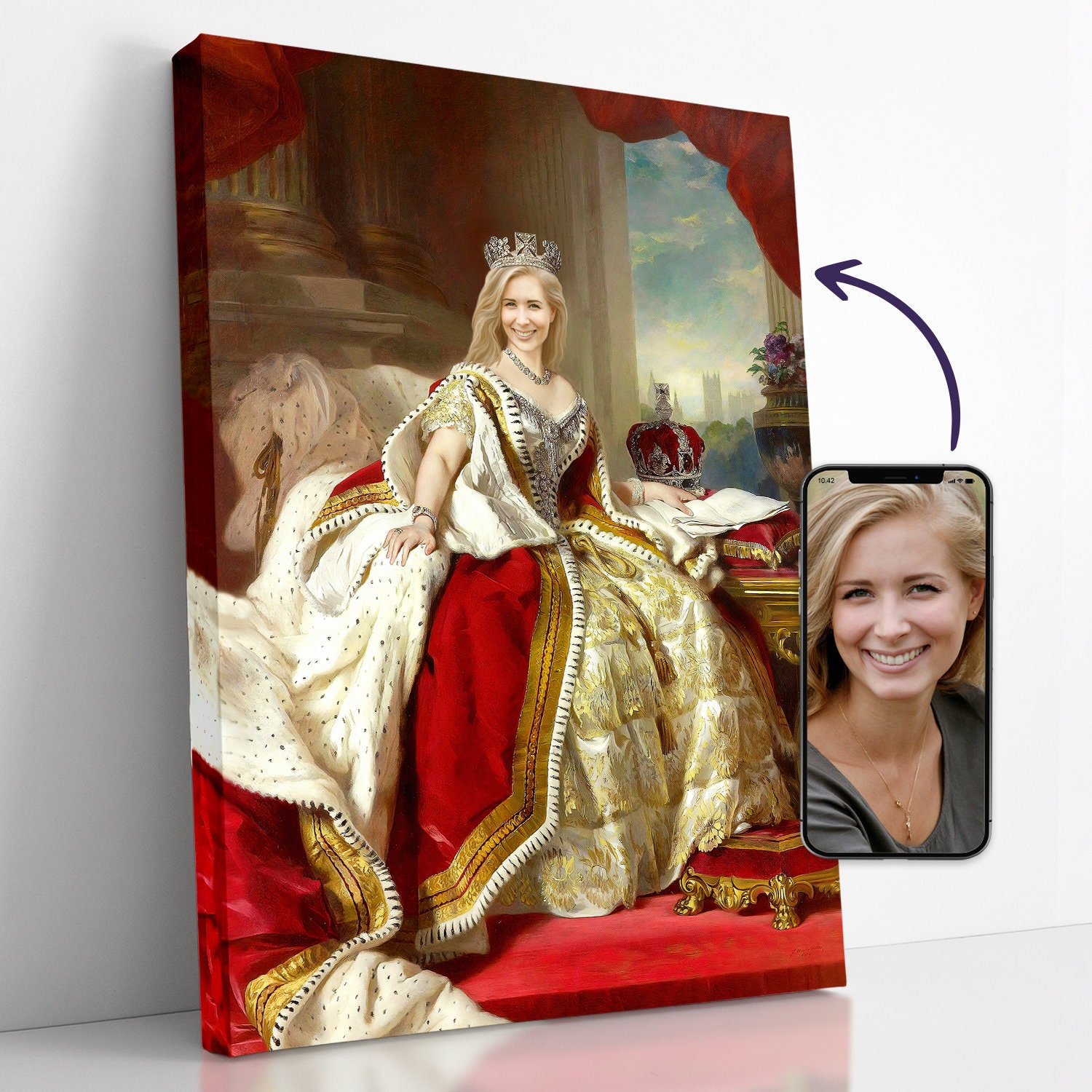 Custom Royal Portrait From Photo, Birthday Gift for Her, Turn Me Royal ...