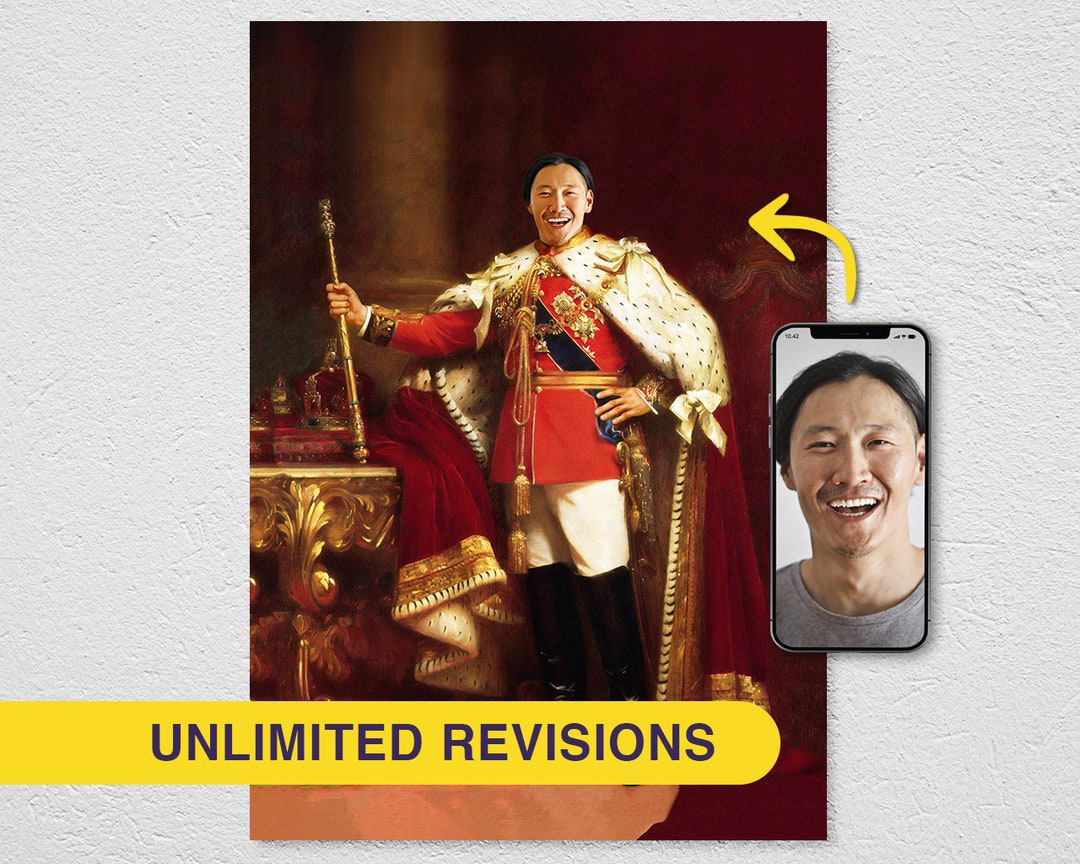 Custom Royal Portrait From Photo, Birthday Gift for Him, Turn Me Royal ...