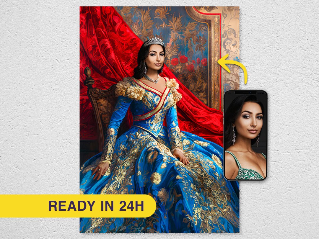 Custom Royal Portrait From Photo, Personalized Birthday Gift for Her ...