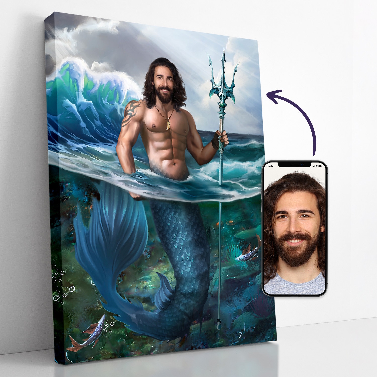 Custom Merman Portrait From Photo, Personalized Mermaid Gifts for Men ...