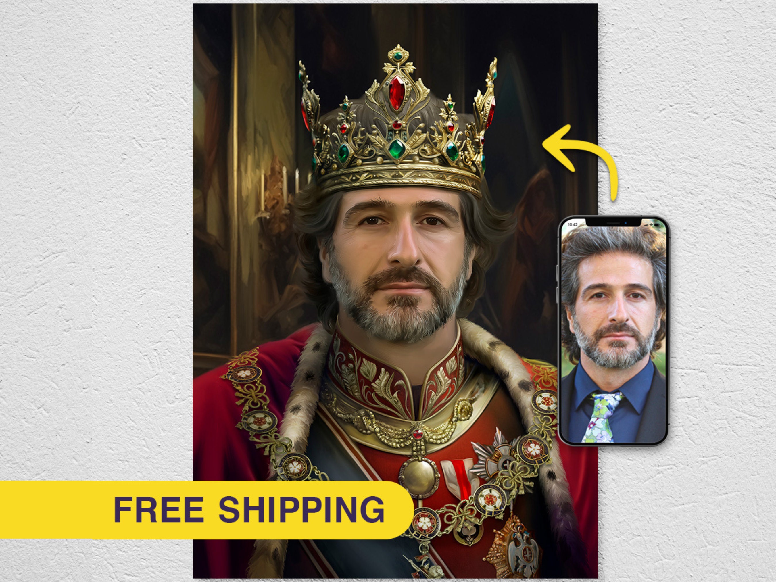 Custom Royal Portrait From Photo, Birthday Gift for Him, Turn Me Royal ...