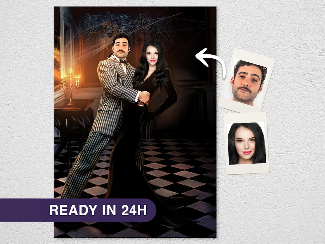Addams Family Couple Portrait From Photo, Custom Couple Gifts, Spooky ...