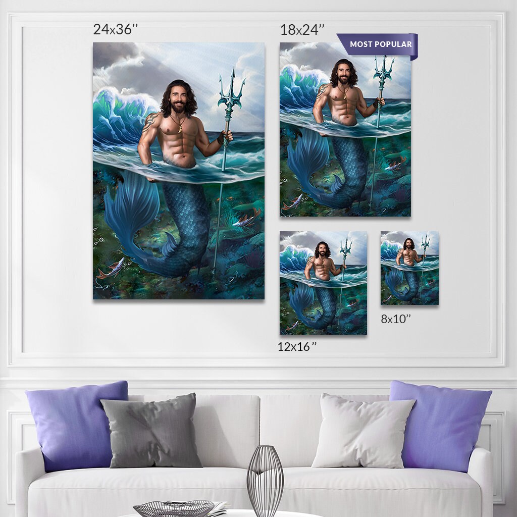 Custom Merman Portrait From Photo, Personalized Mermaid Gifts for Men ...