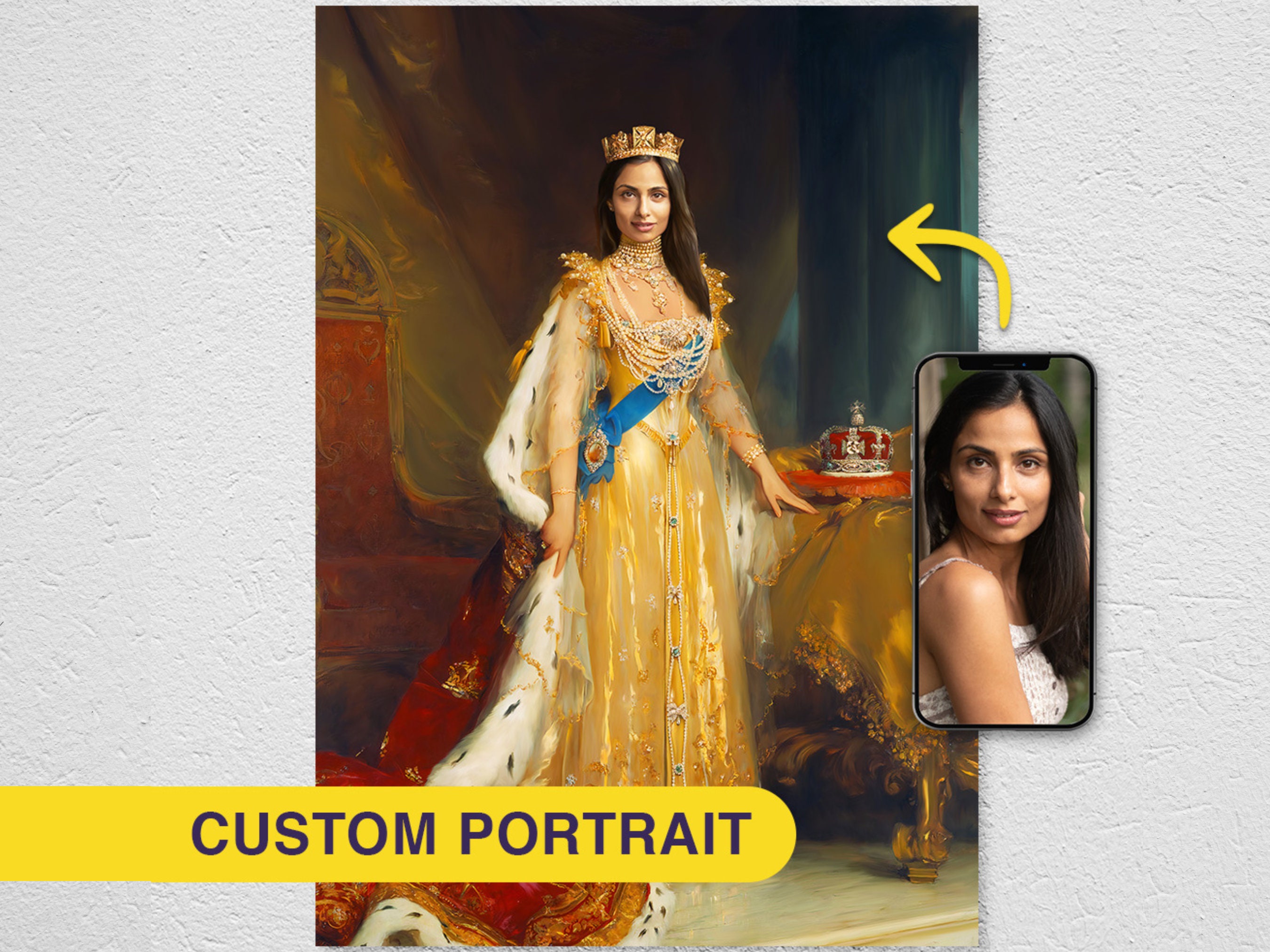 Custom Royal Portrait From Photo, Birthday Gift for Her, Turn Me Royal ...