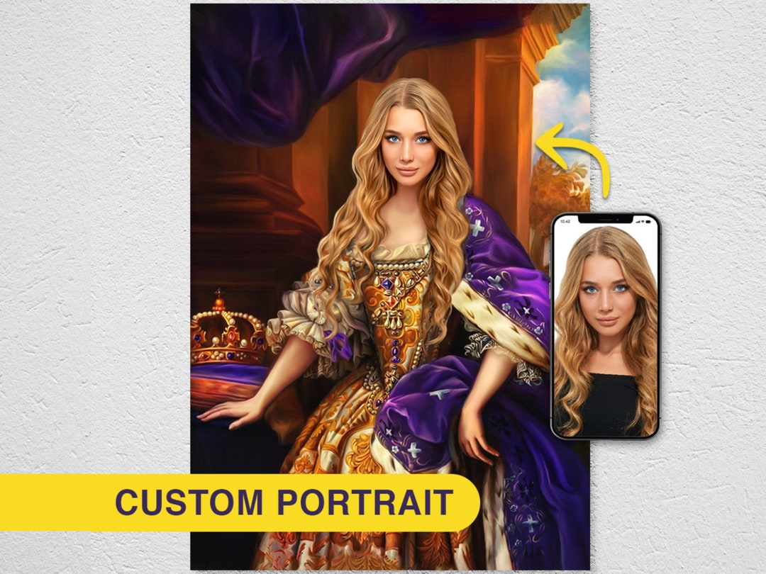 Custom Royal Portrait From Photo, Birthday Gift for Her, Turn Me Royal ...
