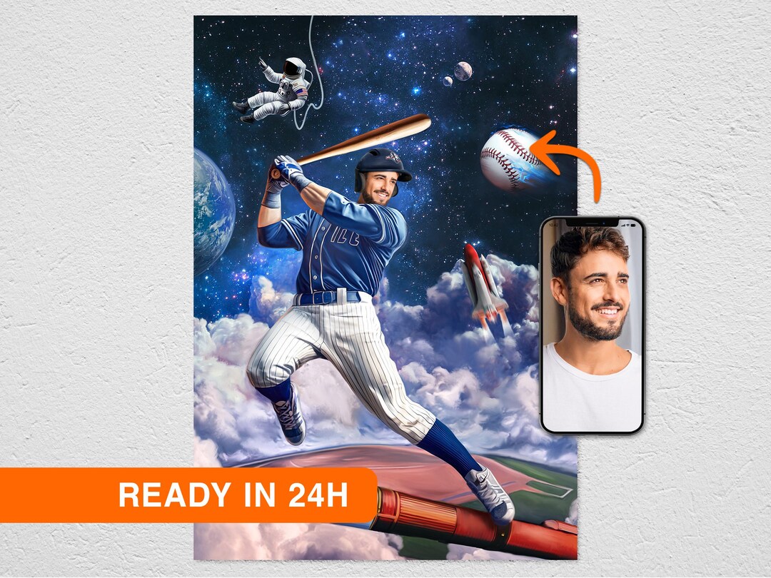 Custom Baseball Player Portrait From Photo, Baseball Player Gift for ...