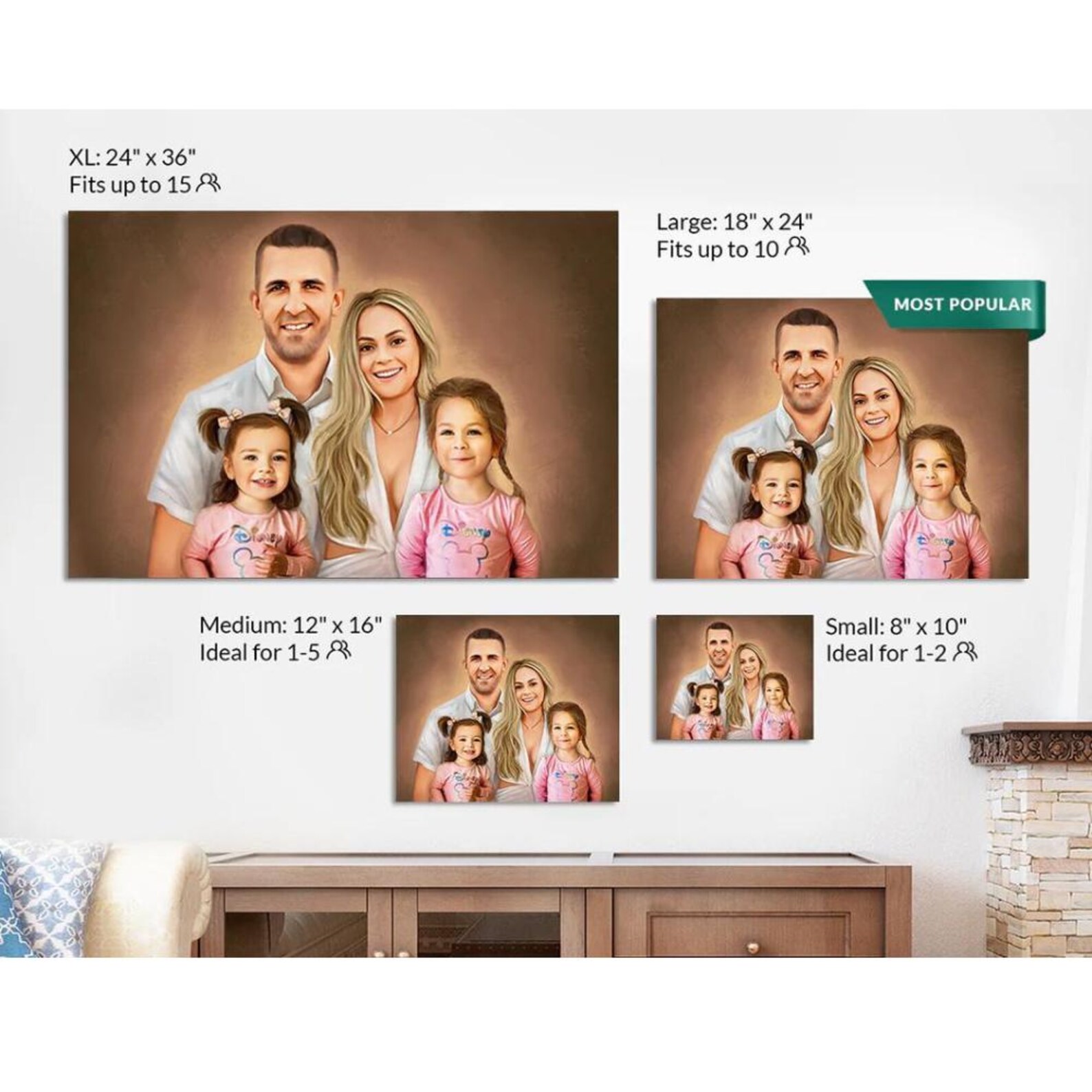 Custom Family Portrait From Your Photos, Oil Effect Painting as Unique ...