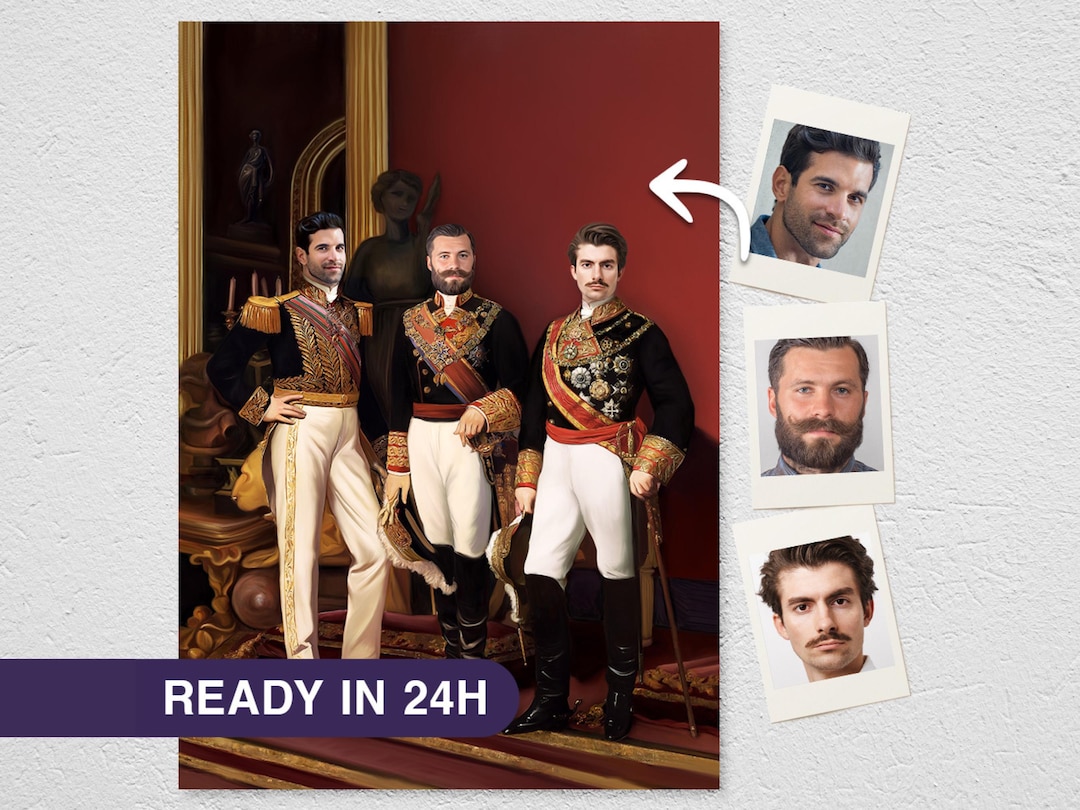 Custom 3 Men Portrait From Photo by Turn Me Royal, Unique Personalized ...