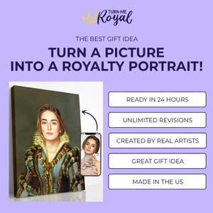 Custom Royal Portrait From Photo, Birthday Gift for Her, Turn Me Royal ...