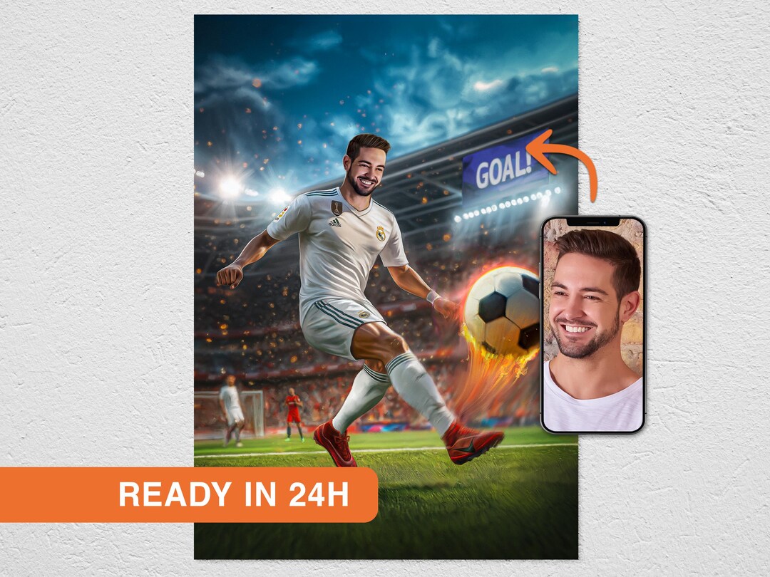 Custom Soccer Player Portrait From Photo, Personalized Gift for Him ...