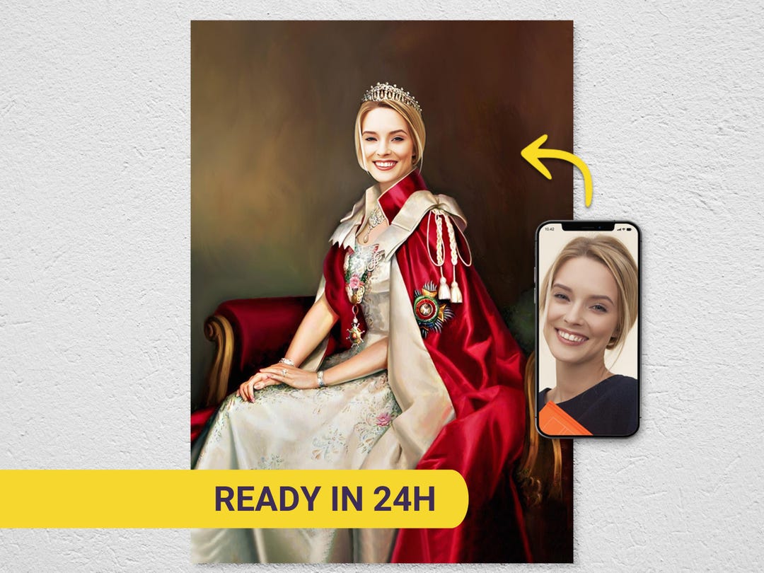 Custom Royal Portrait From Photo, Unique Birthday Queen Gift for Her ...