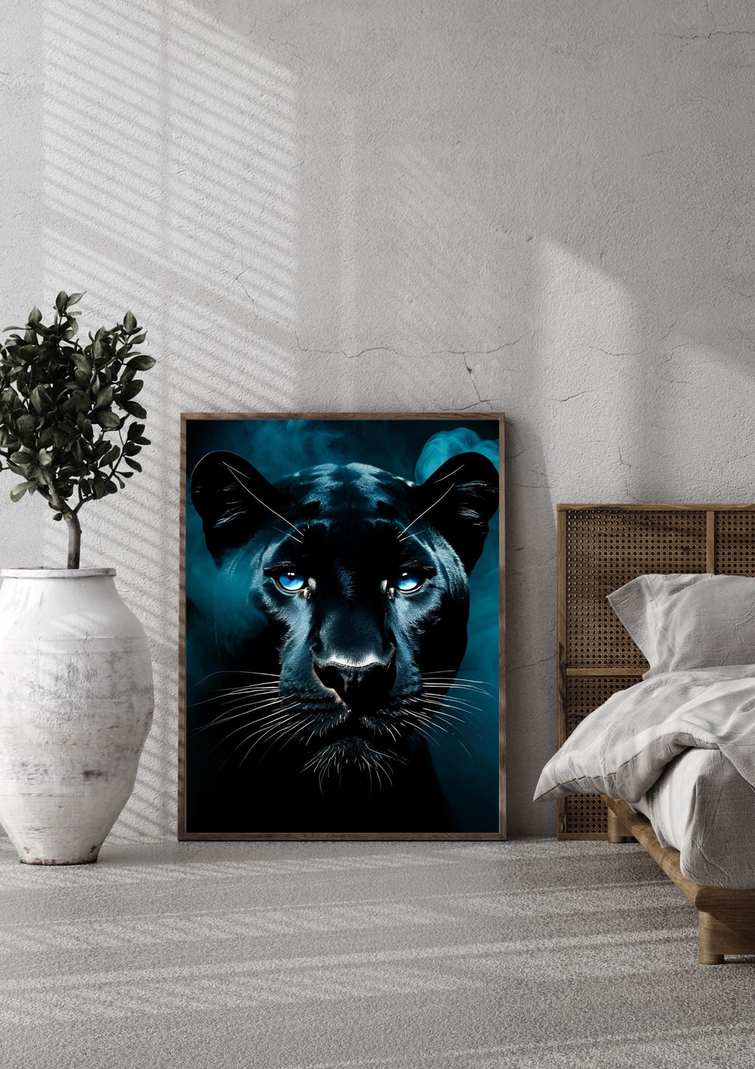 Black Panther Animal Wall Art AI Portrait With Blue Mist Digital ...