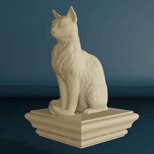 Sitting Cat Statue, Wooden Cat Newel Post Cap, Cat Finial for Staircase ...