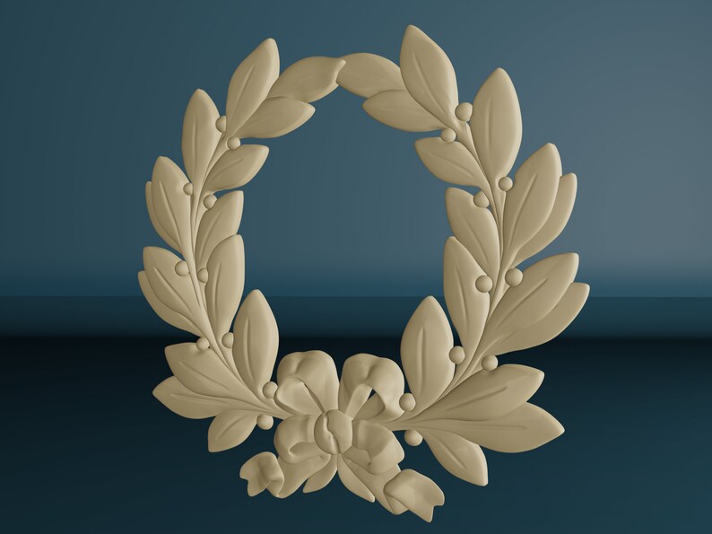 Wood Carved Laurel Wreath With Ribbon, Unpainted Wooden Onlay, Wreath ...