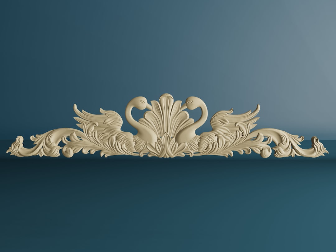 Wood Carved Swans Applique, Unpainted Wooden Onlay, Furniture Carving ...