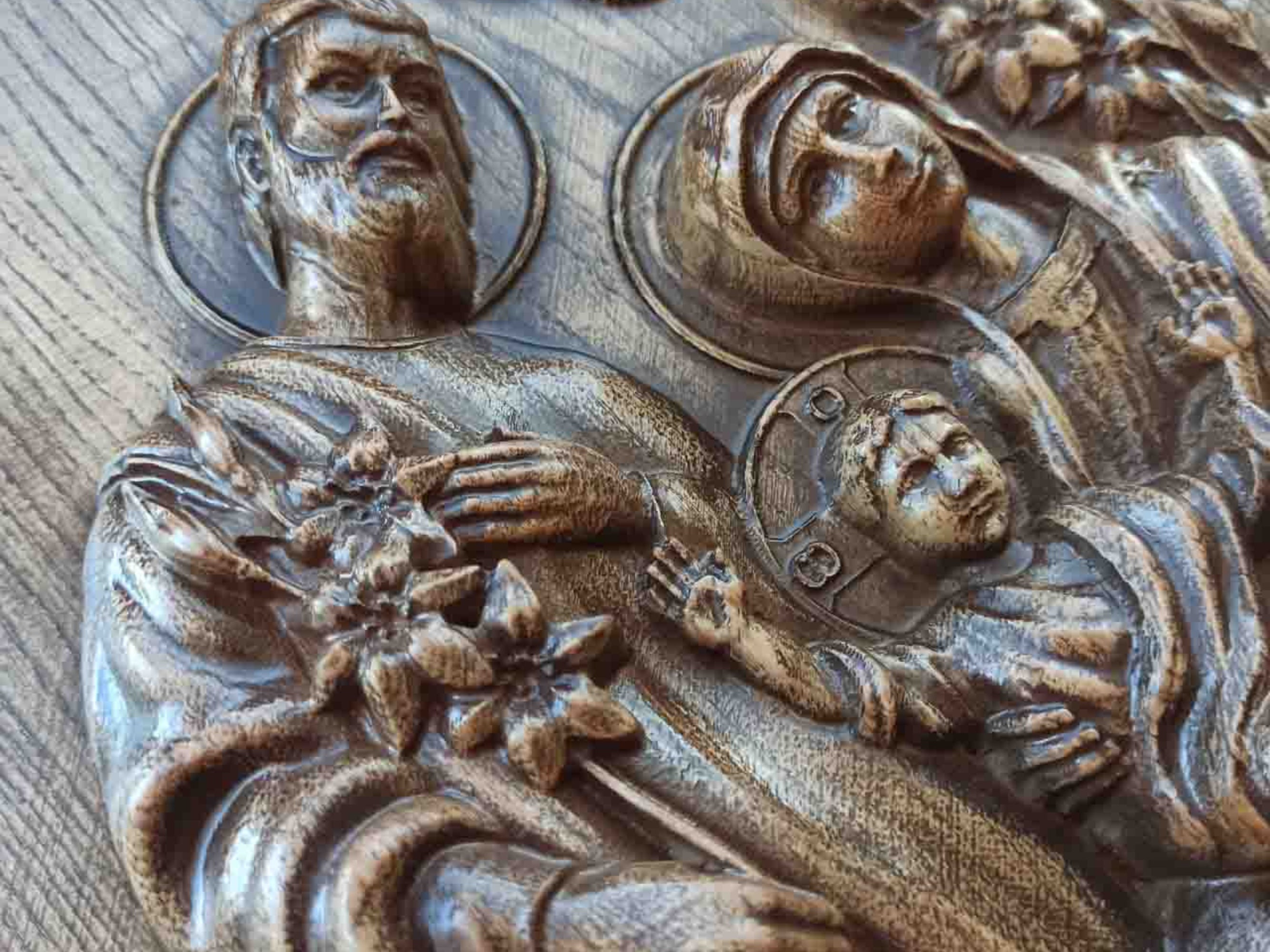 Holy Family Wooden Icon, Birth of Jesus Christ Wood Carved Icon ...