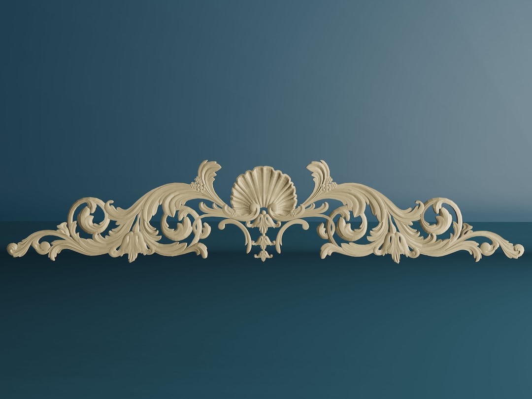 Shell With Flowing Acanthus Leaves Wood Carved Applique, Unpainted ...
