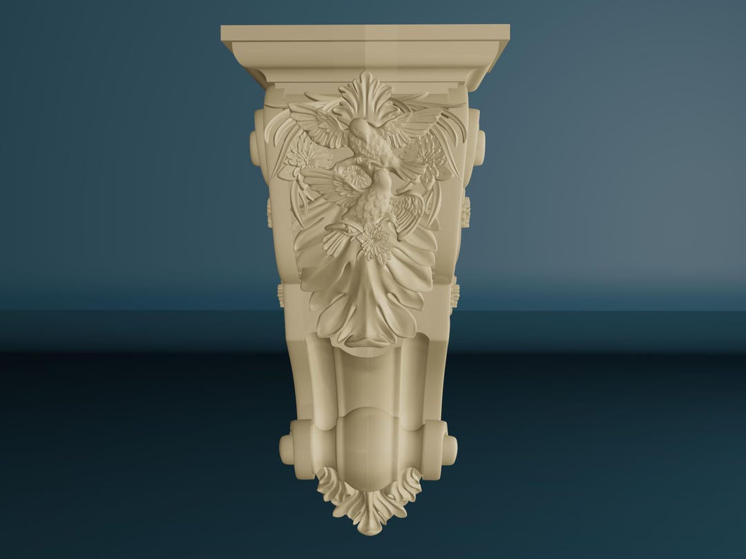 Wood Carved Corbel With Birds and Flowers, Unpainted Wooden Bracket ...