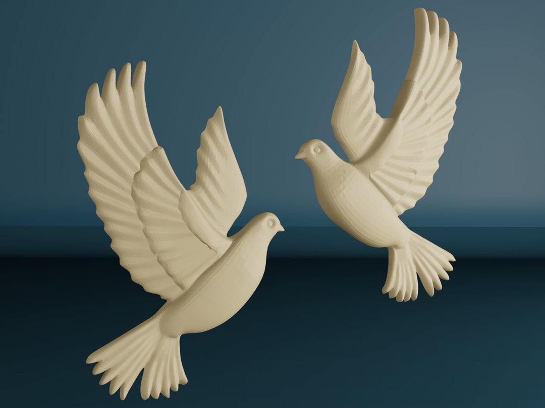 Two Doves Wood Carved Décor, Unpainted Wooden Pigeons, Wood Carved ...