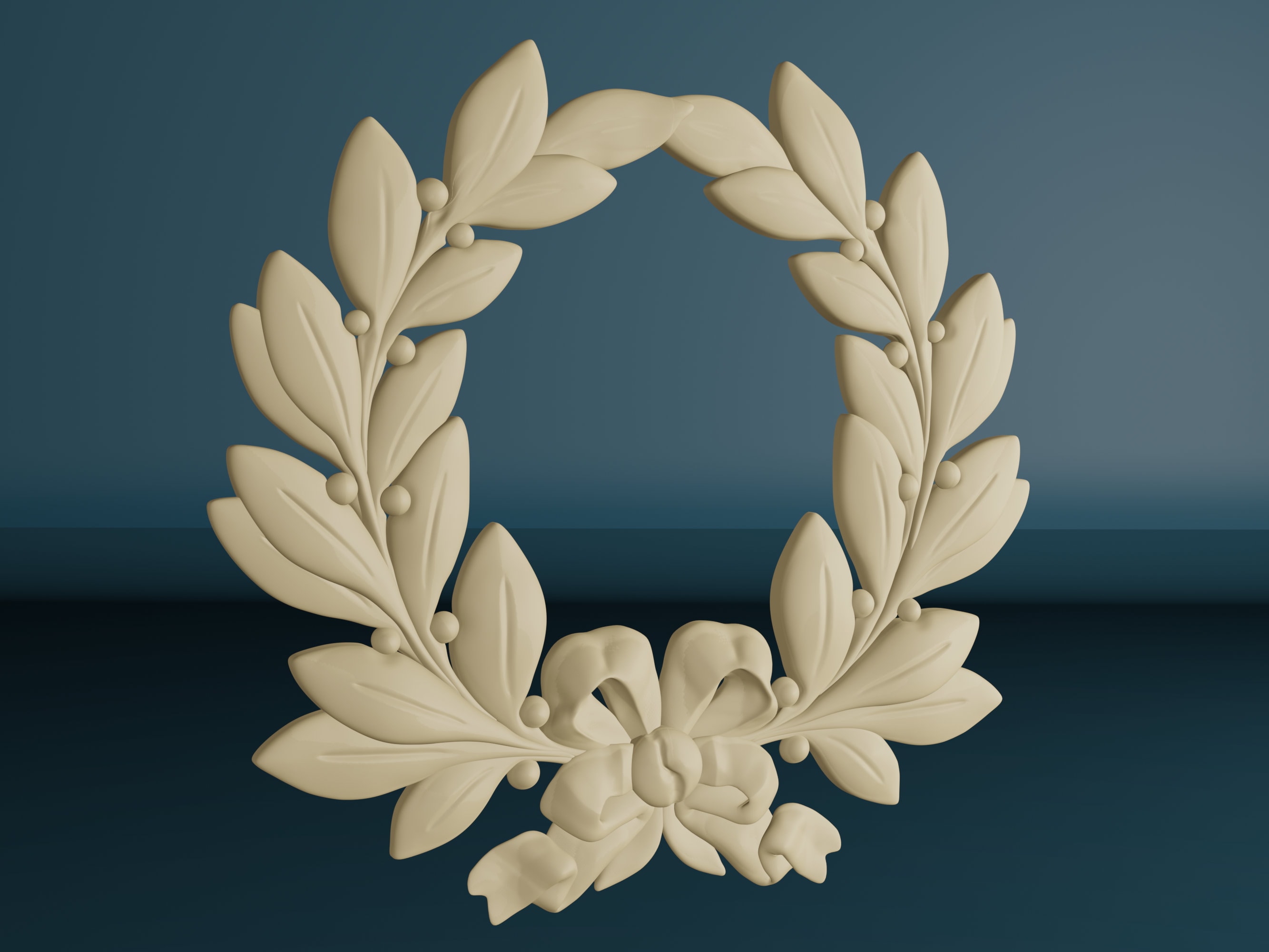 Wood Carved Laurel Wreath With Ribbon, Unpainted Wooden Onlay, Wreath ...