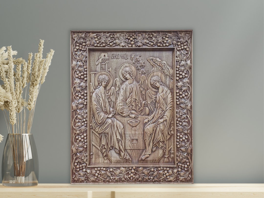 Holy Trinity Icon Wood Carving, Wooden Orthodox Icon of Holy Trinity - Etsy
