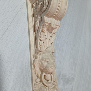 Wood Carved Corbel With Lion, Wooden Corbel With Lion’s Head Surrounded ...