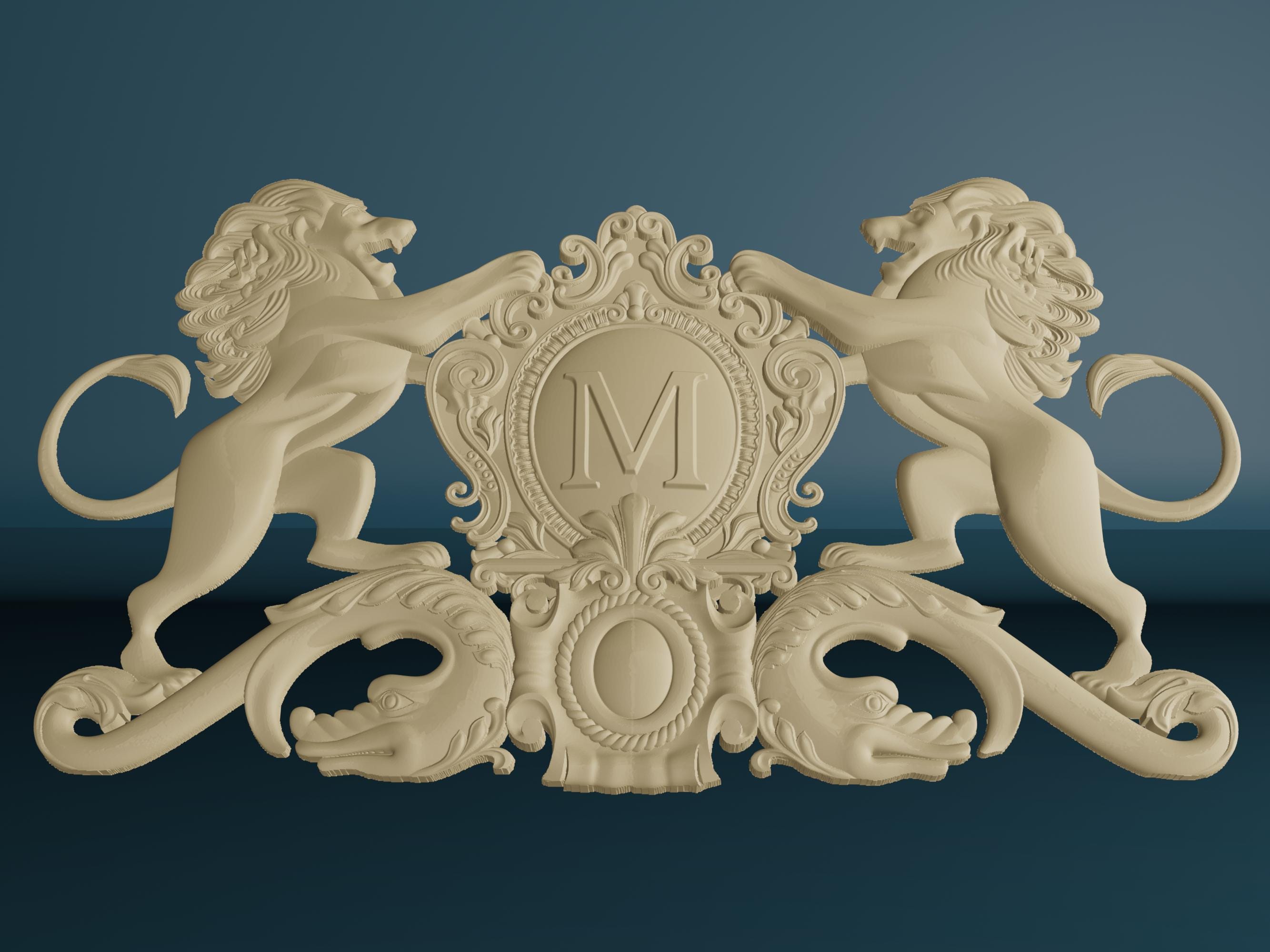 Personalized Coat of Arms Onlay With Lions, Wood Carved Lions Applique ...
