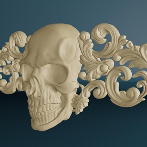 Gothic Style Skull Wood Carved, Wooden Skull Applique With Ornamental ...