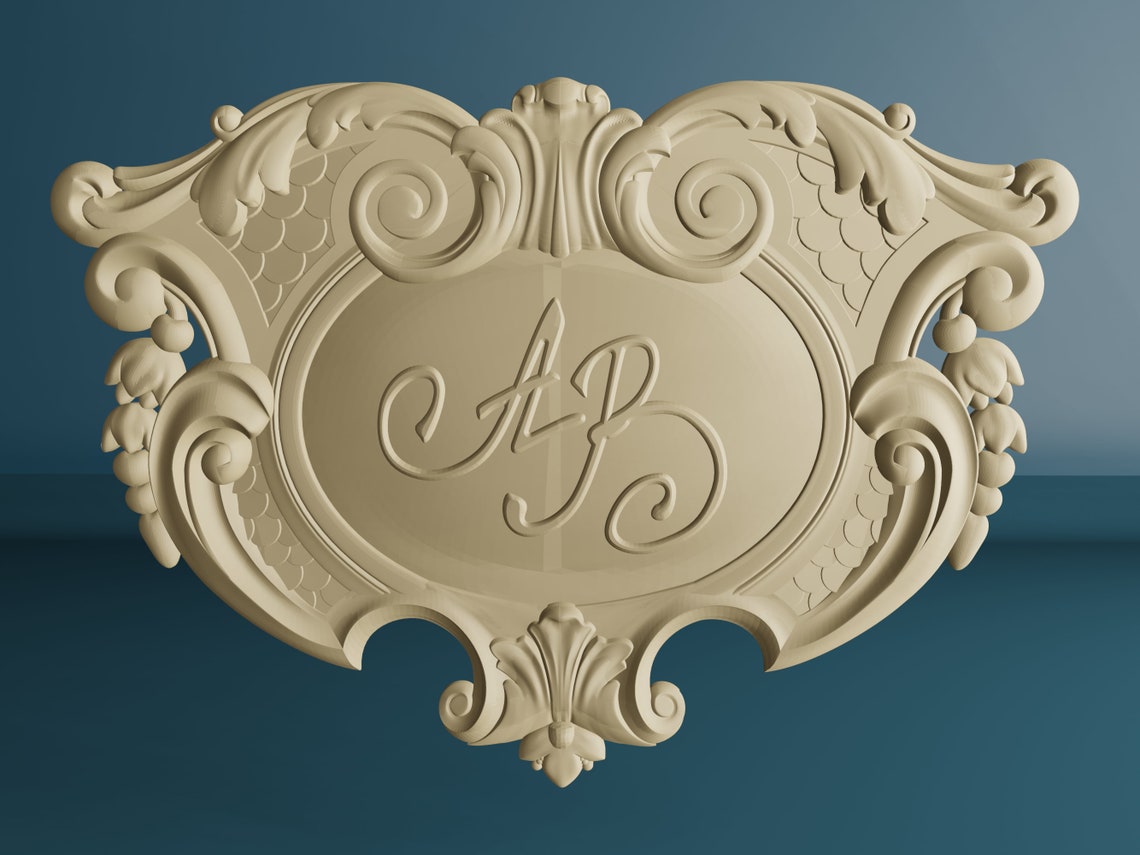Wood Carved Crest With Customizable Monogram, Unpainted Wooden Onlay ...