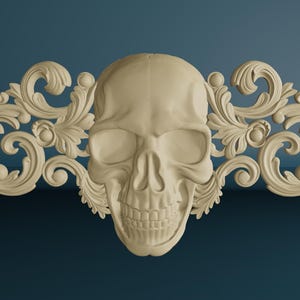 Gothic Style Skull Wood Carved, Wooden Skull Applique With Ornamental ...