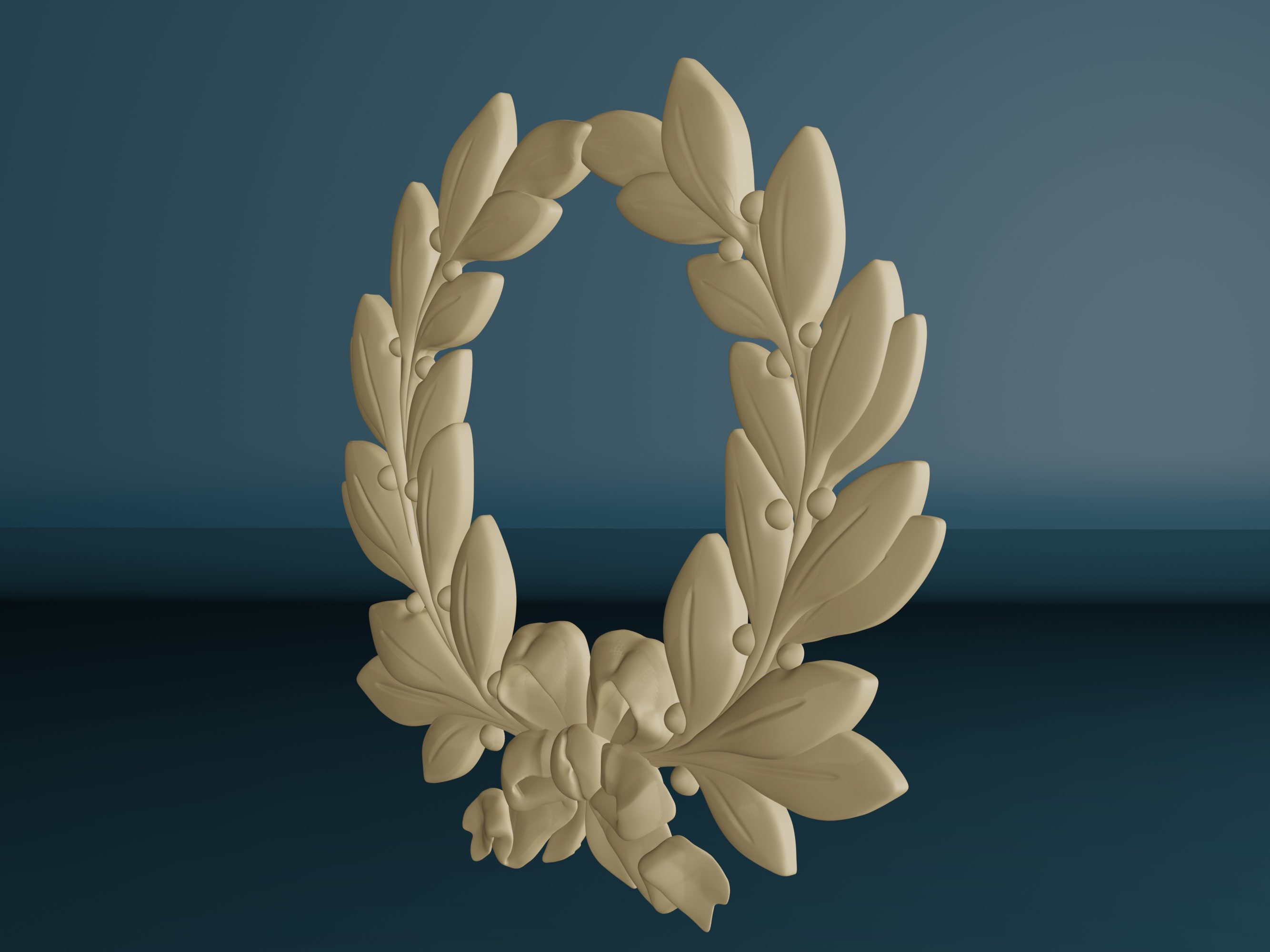 Wood Carved Laurel Wreath With Ribbon, Unpainted Wooden Onlay, Wreath ...