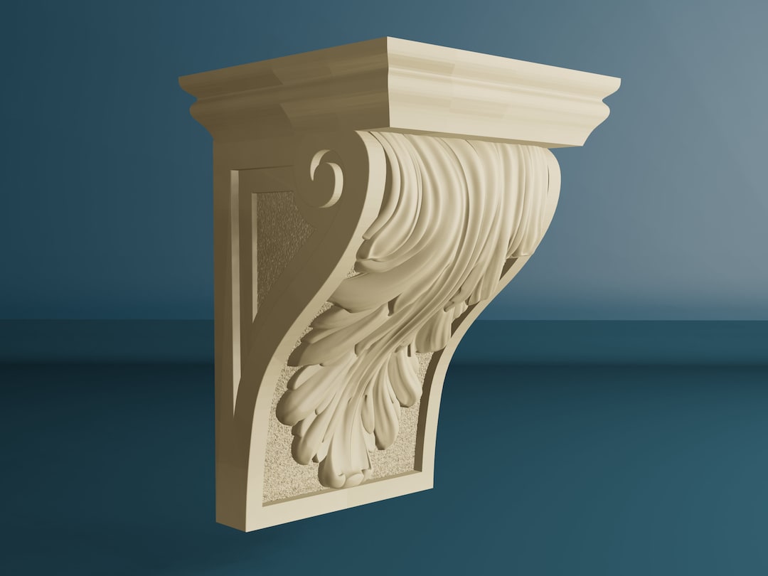 Wood Carved Capital With Flowing Leaves, Unpainted Wooden Capital ...