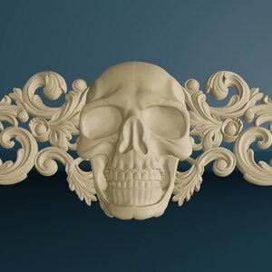 Gothic Style Skull Wood Carved, Wooden Skull Applique With Ornamental ...