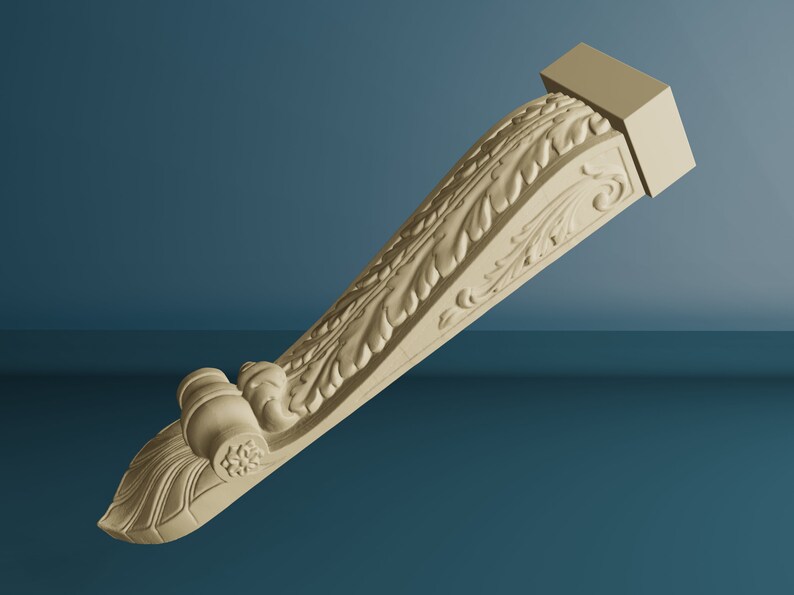 Wood Carved Corbel With With Flowing Leaves, Unpainted Wooden Bracket ...