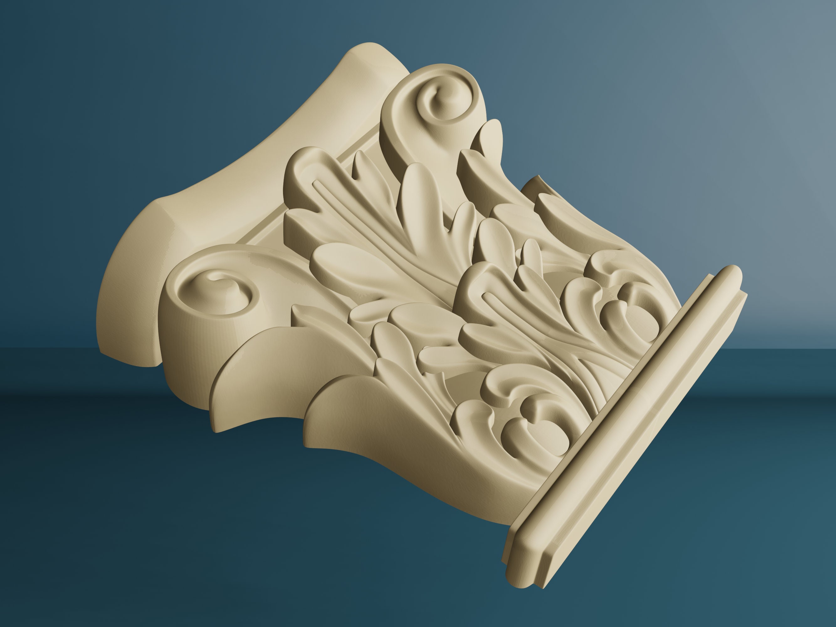 Wood Carved Capital With Flowing Leaves, Unpainted Wooden Capital ...