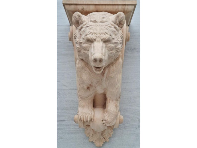 Wood Carved Corbel With Bear, Unpainted Wooden Bracket, Furniture Wood ...